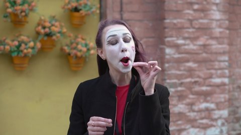 Mime Imitates Eating Food Knife Fork Stock Footage Video (100% Royalty ...