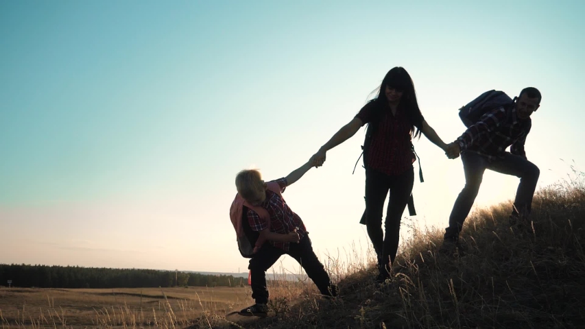 teamwork hikers help business travel silhouette Stock Footage Video ...
