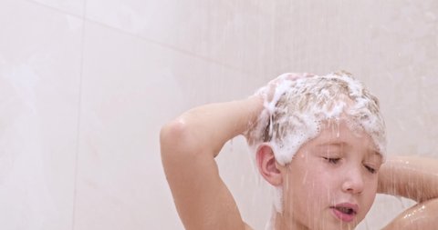 Little Boy Soaps Hair Shampoo Shower Stock Footage Video (100% Royalty ...
