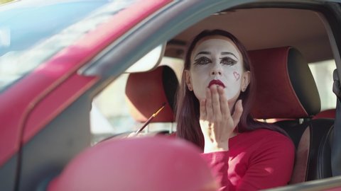 Mime Paints Her Lips Red Lipstick Stock Footage Video (100% Royalty ...