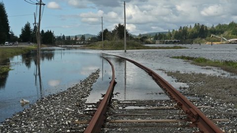 Static Shot Flooded Railroad Tracks Due Stock Footage Video (100% ...