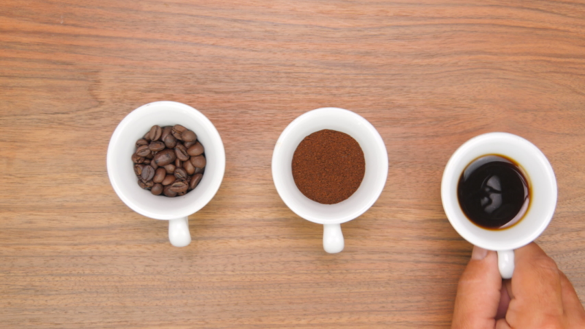coffee transformation concept hand puts three Stock Footage Video (100% ...