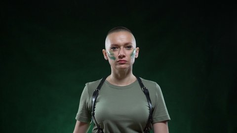 Portrait Angry Bald Military Woman Gesturing Stock Footage Video (100% ...
