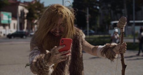Smiling Happy Neanderthal Huntergatherers Discovering Modern Stock ...