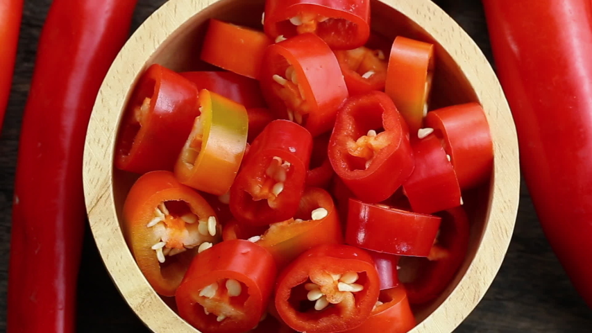 panning red chilli pepper slice top Stock Footage Video (100% Royalty ...