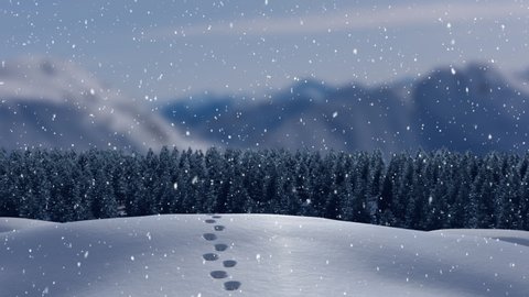 Animation Fir Trees Footprints Mountains Snow Stock Footage Video (100% ...