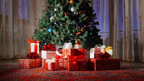 christmas tree decorations room night amazing Stock Footage Video (100% ...