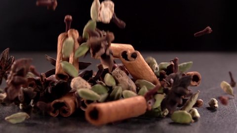 Falling Spices On Black Background Slow Stock Footage Video (100% ...