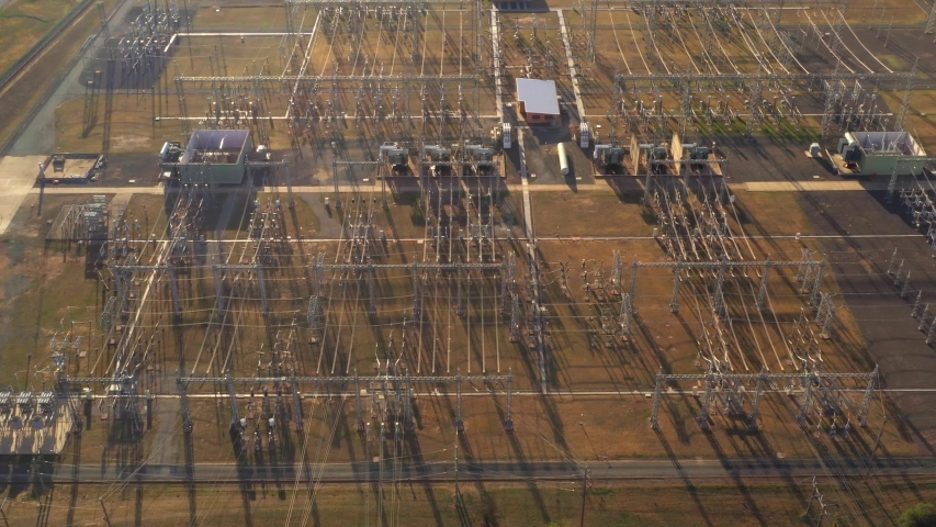 aerial drone view electrical distribution substation Stock Footage ...
