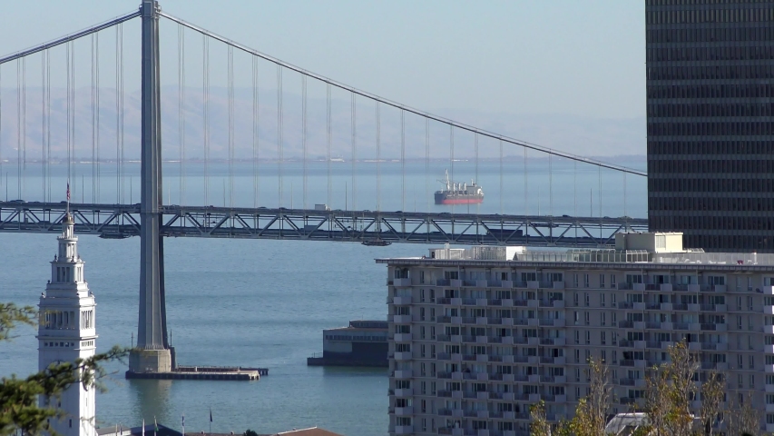 ferry building bay bridge seen telegraph Stock Footage Video (100% ...