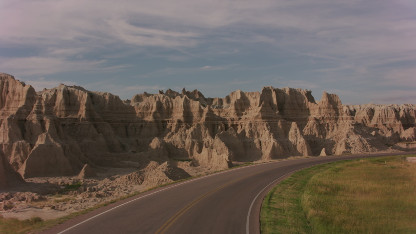 Road through the badlands at Badlands National Park, South Dakota image ...