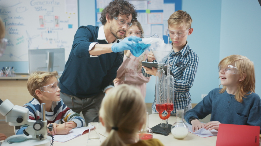Elementary School Science Classroom: Enthusiastic Stock Footage Video ...
