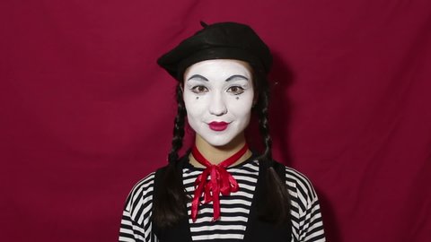 Beautiful Girl Mime Smiles Makes Gesture Stock Footage Video (100% ...
