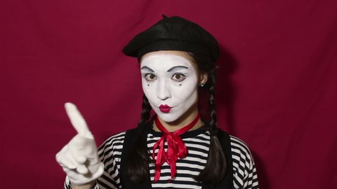 Portrait Beautiful Girl Mime Making Funny Stock Footage Video (100% ...
