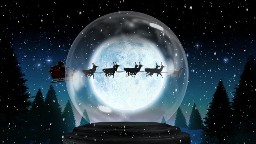 santa reindeer flying over trees- christmas Stock Footage Video (100% ...