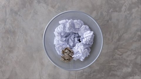 Crumpled Paper Throw Into Gray Trash Stock Footage Video (100% Royalty ...