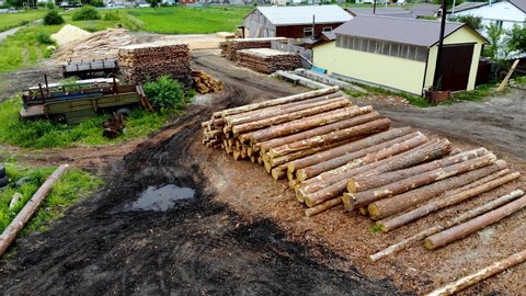 Aerial Flight Over Small Sawmill Russia Stock Footage Video (100% ...