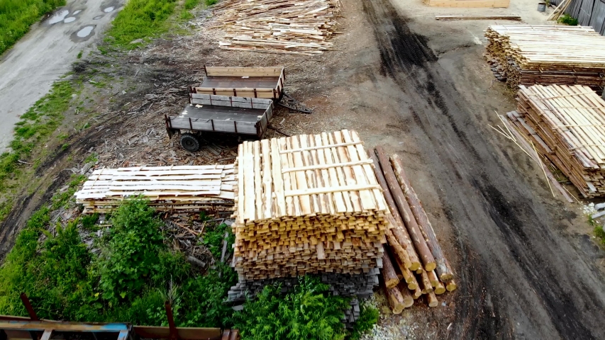 Aerial Flight Over Small Sawmill Russia Stock Footage Video (100% ...