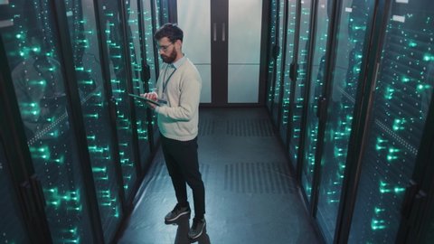 Server Administrator Working Data Center Inspecting Stock Footage Video ...