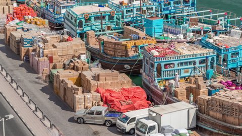 Loading Ship Port Timelapse Dubai Deira Stock Footage Video (100% ...