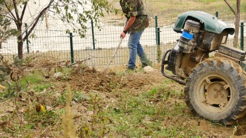Gardener Trying Dig Spud Cleaning Garden Stock Footage Video (100% ...