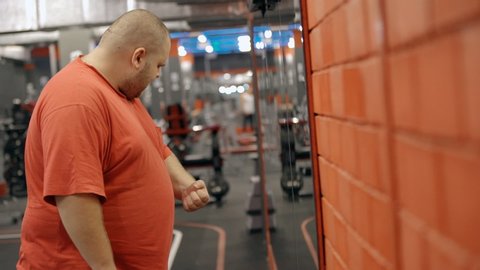 Fat Man Looking Mirror Reflection Gym Stock Footage Video (100% Royalty ...