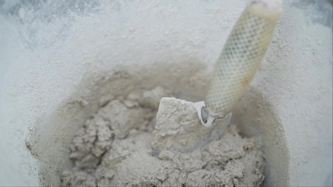 Masonry Mortar Bucket Hand Holding Trowel Stock Footage Video (100% ...