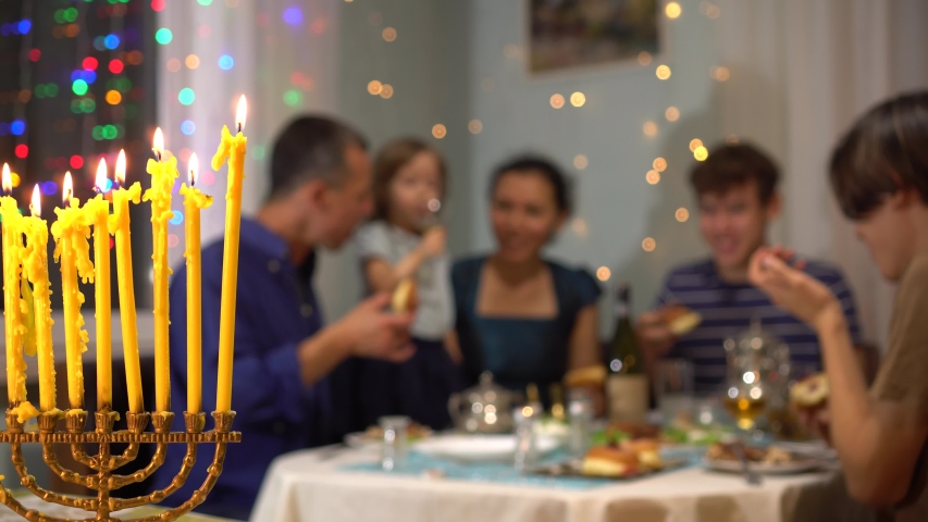 happy jewish family celebrates hanukkah holiday Stock Footage Video ...