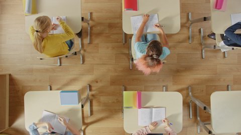 Elementary School Classroom Children Sitting Their Stock Footage Video ...