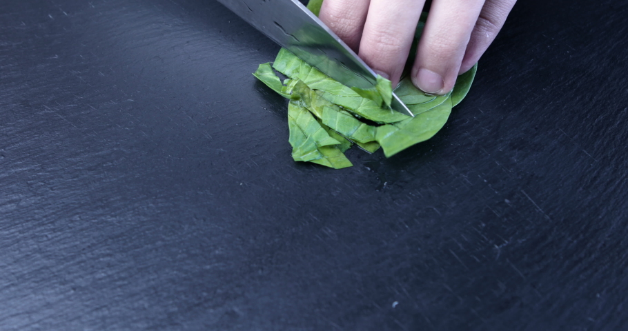 Hands of Man Chopping Spinach Stock Footage Video (100% Royalty-free ...