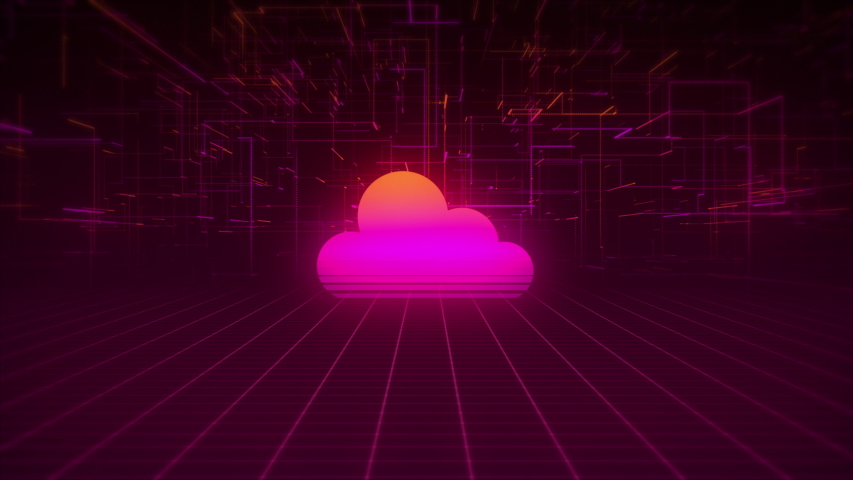 Synthwave wireframe net 80s. Retro futurism background. 3d illustration render seamless loop ...