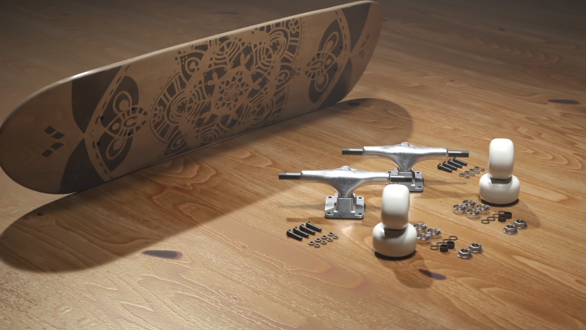 skateboard assembly process animation shows elements Stock Footage ...