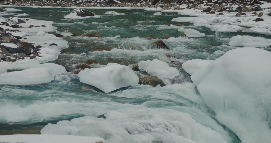 Winter River with Ice Flows Stock Footage Video (100% Royalty-free ...