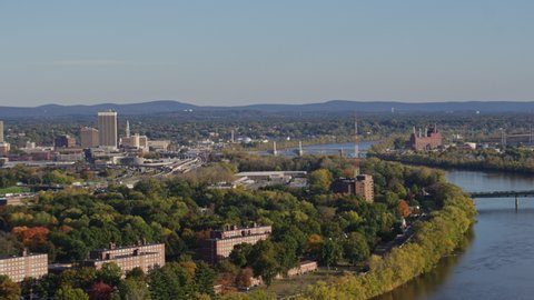 Springfield Massachusetts Aerial V4 Panning Birdseye Stock Footage ...