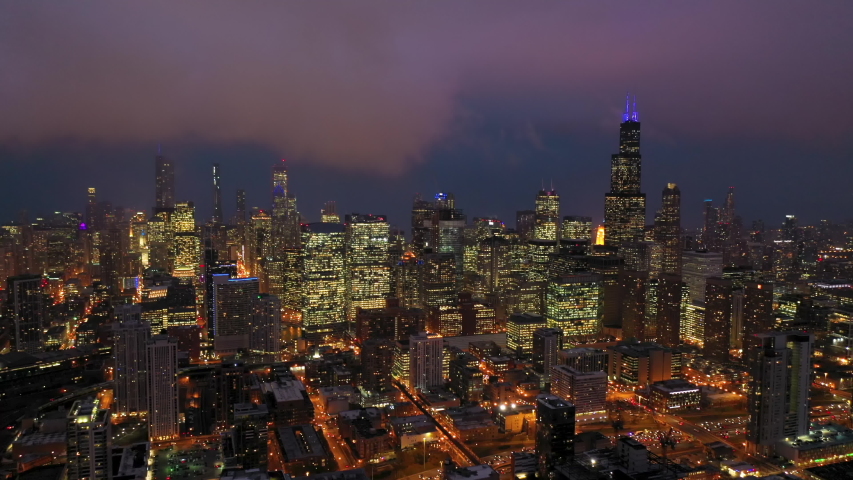 Chicago West Loop at Night Stock Footage Video (100% Royalty-free ...