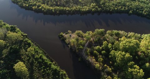 Aerial Top View Bifurcation River Natural Stock Footage Video (100% ...