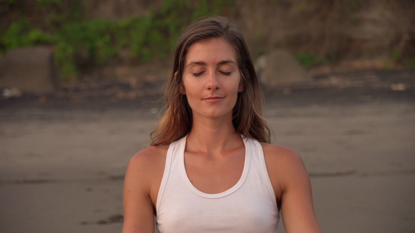 chest shot young caucasian woman sitting Stock Footage Video (100% ...