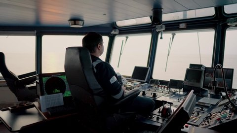 Marine Navigational Officer During Navigational Watch Stock Footage ...