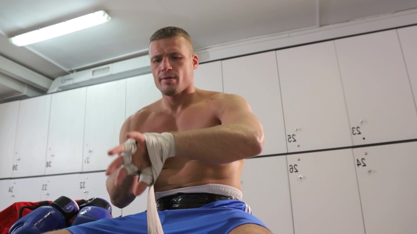 The Caucasian Boxer Tying Bandages, Stock Footage Video (100% Royalty ...