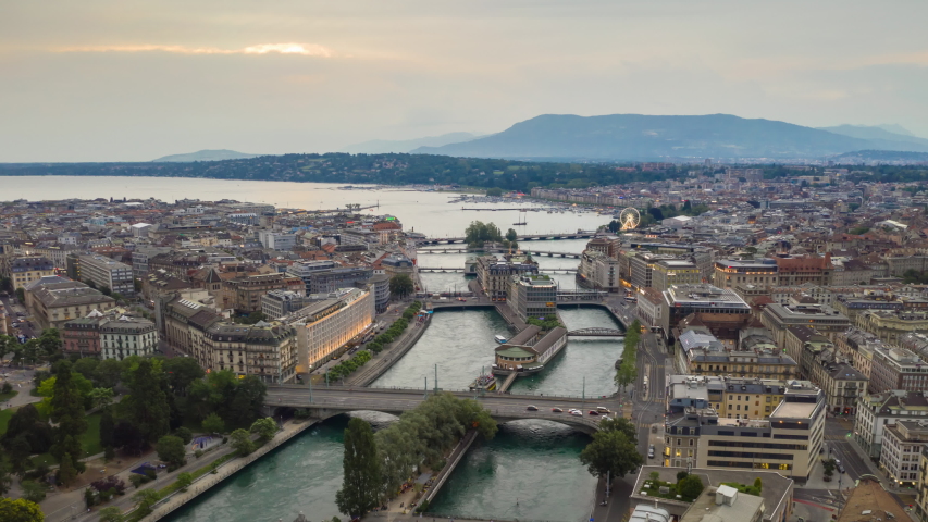 Sunset Sky Geneva City Center Stock Footage Video (100% Royalty-free ...