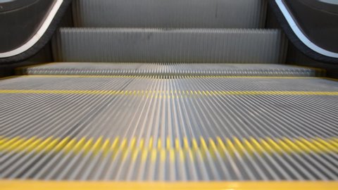 Detailed Closeup Steps Gray Escalator Yellow Stock Footage Video (100% ...