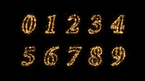 Golden Sparkling Numbers Set On Black Stock Footage Video (100% Royalty ...