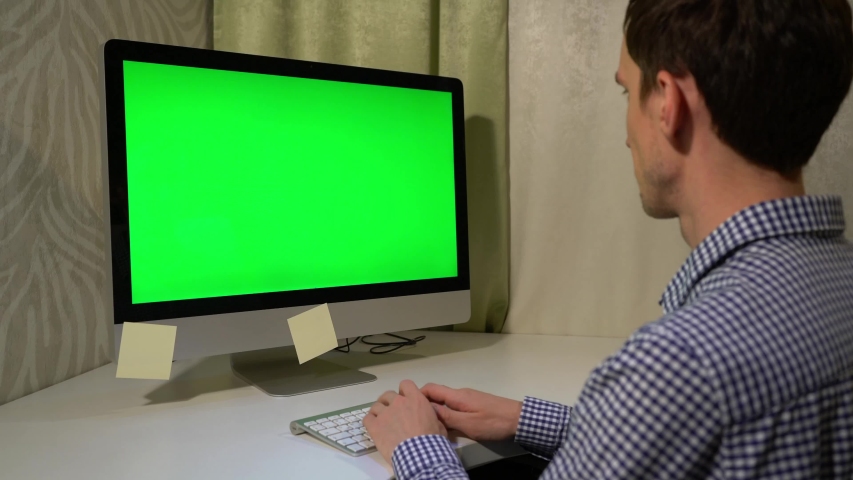 young freelancer working computer green screen Stock Footage Video (100 ...