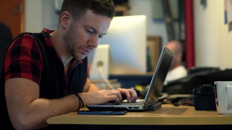 Cinematic Man Working Late Office Typing Stock Footage Video (100% ...