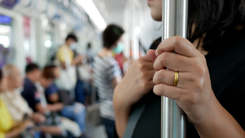 closeup woman hand holding handrail safety Stock Footage Video (100% ...