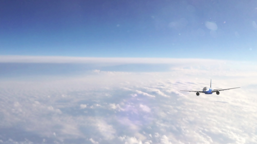 HD footage of a twin engine jet plane passing overhead, horizontally ...