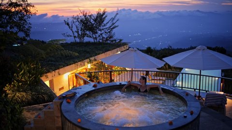 Young Woman Sitting Pool Luxury Resort Stock Footage Video (100% ...