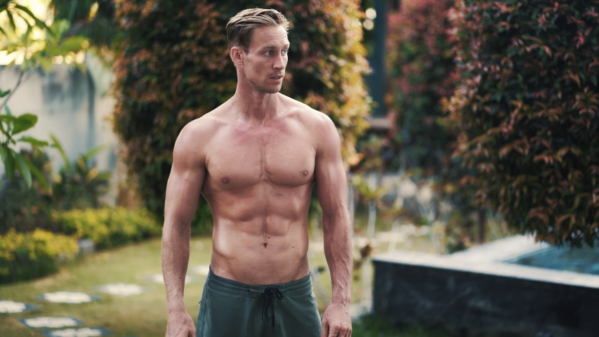 Athletic Sexy Man Applies Tanning Stock Footage Video (100% Royalty ...