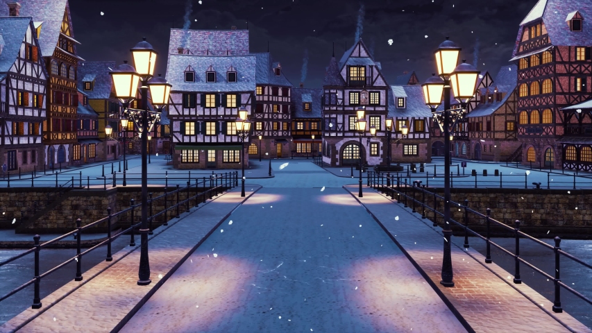 cozy snow covered medieval town on Stock Footage Video (100% Royalty ...