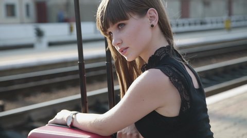 Close Portrait Attractive Girl Looks Around Stock Footage Video (100% ...